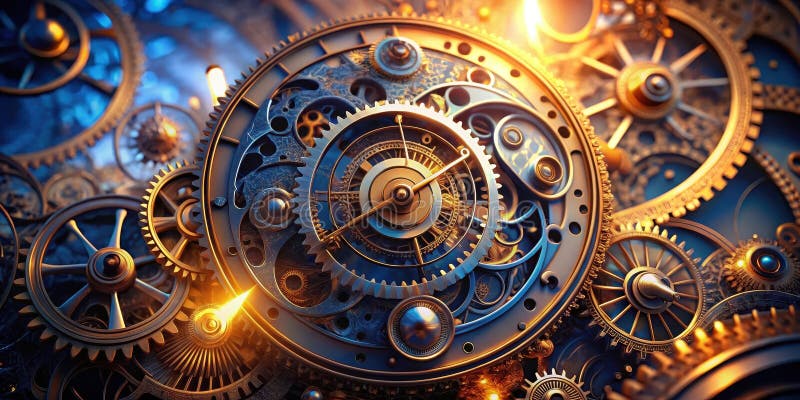Intricate Clockwork Mechanism a Detailed Study of Golden and Blue Gears ...