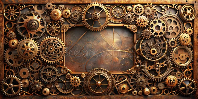 Intricate Clockwork Mechanism Framed in Aged Bronze, Featuring Numerous ...