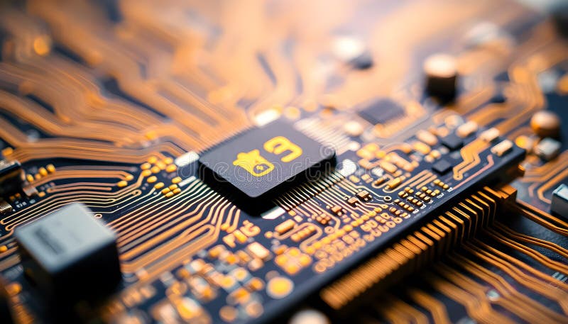 Intricate Close-Up of a Circuit Board with Integrated Chip - Generative ...