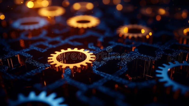 Intricate Close Up of a Computer Chip with Rotating Gear Wheel ...