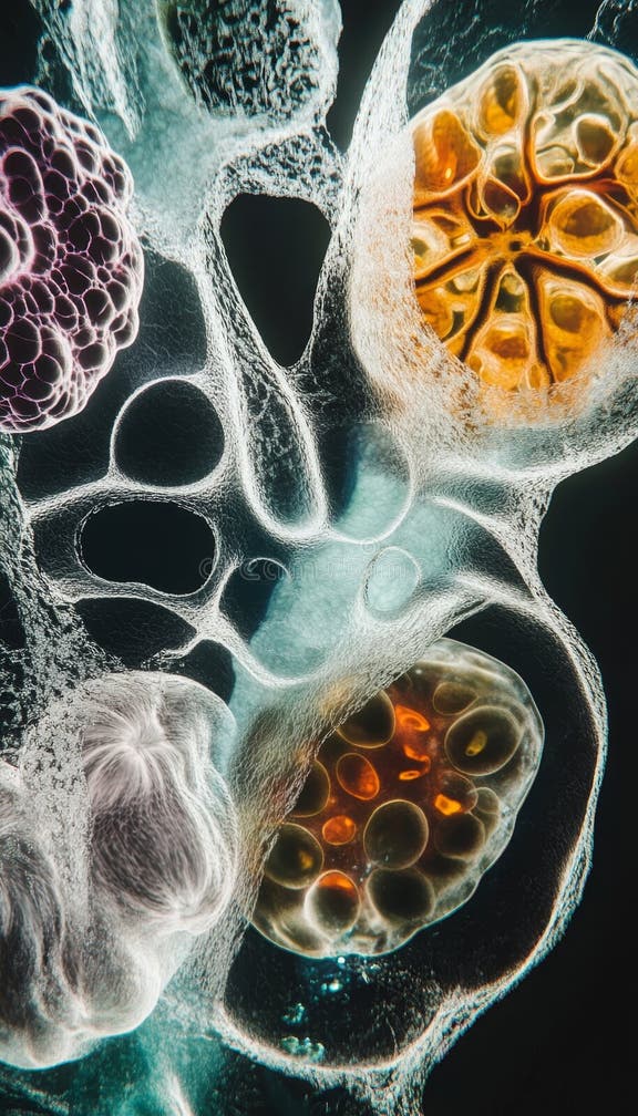 Intricate Close Up of Diverse Cells Under Microscope Revealing Complex ...