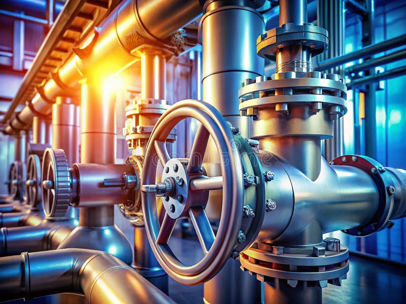 Detailed Closeup of an Industrial Rotary Valve and Piping System ...