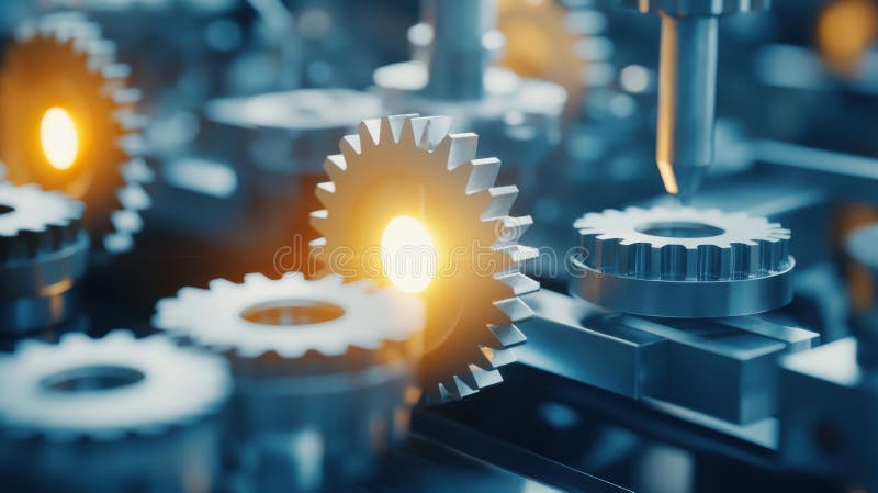 Intricate Close-Up of Interlocking Gears in Motion with Glowing ...