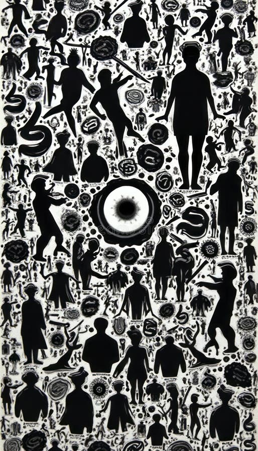 Intricate Collage of Black Silhouettes Against a White Background Stock ...