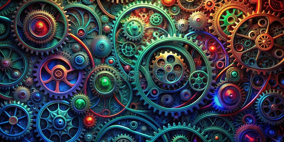 Intricate Colorful Gear System a Complex Interlocking Mechanism of ...