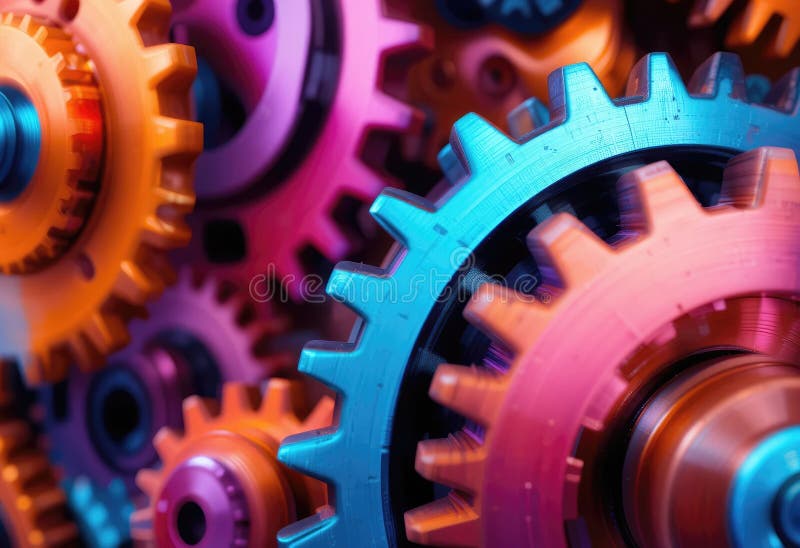 Intricate Colorful Gears Interlocking Mechanism Showcasing Engineering ...