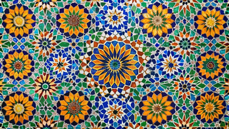 Intricate Colorful Mosaic Tile Pattern Featuring Geometric and Floral ...