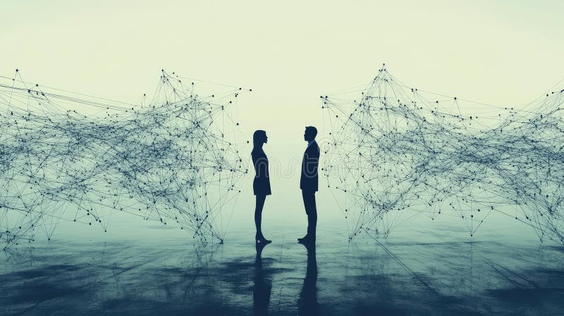 Intricate Communication Concept Depicting Tangled Lines Connecting Two ...