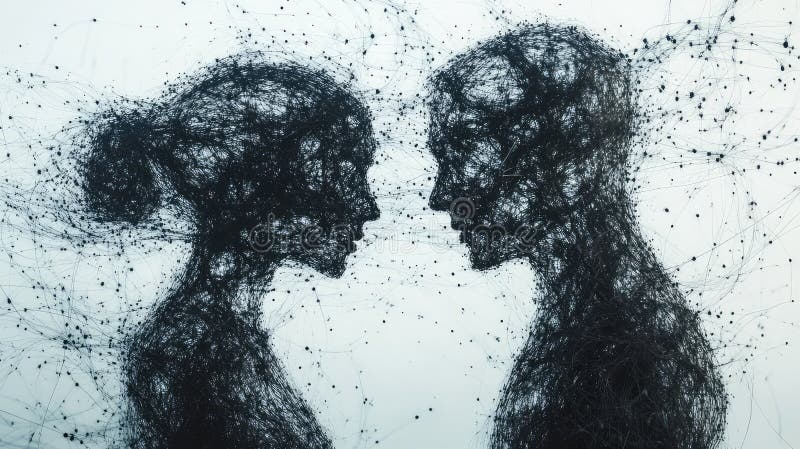 Intricate Communication Concept Depicting Tangled Lines Connecting Two ...