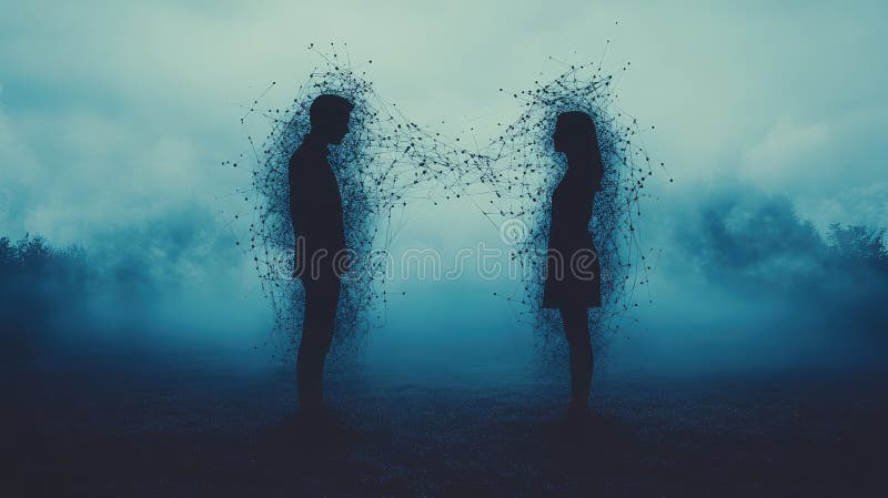 Intricate Communication Concept Depicting Tangled Lines Connecting Two ...