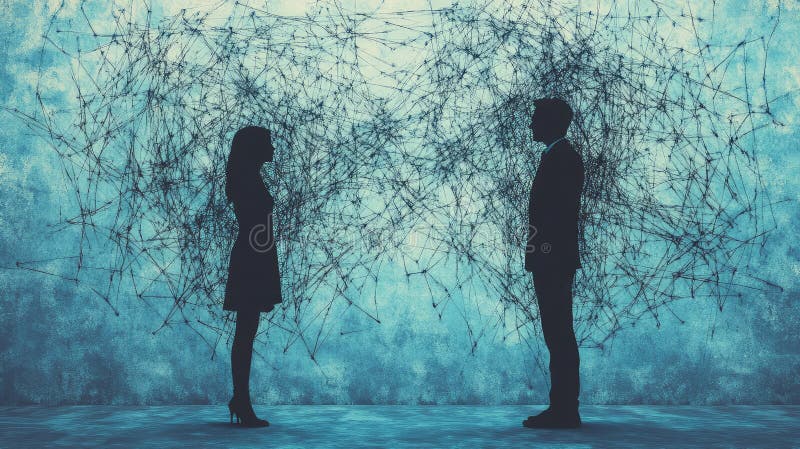 Intricate Communication Concept Depicting Tangled Lines Connecting Two ...