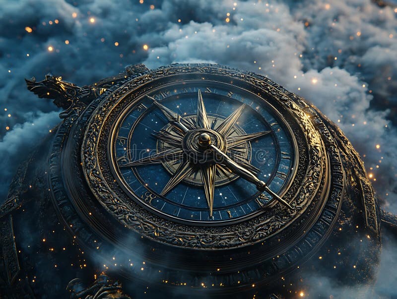 Intricate Compass Design with Clouds in the Background Stock ...