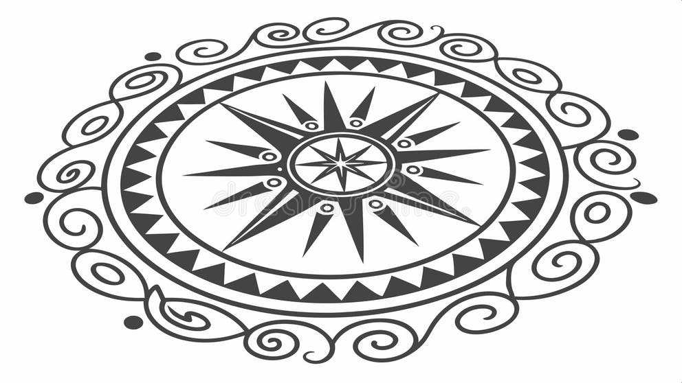 Intricate Compass Rose Design with Detailed Points and Circular Border ...