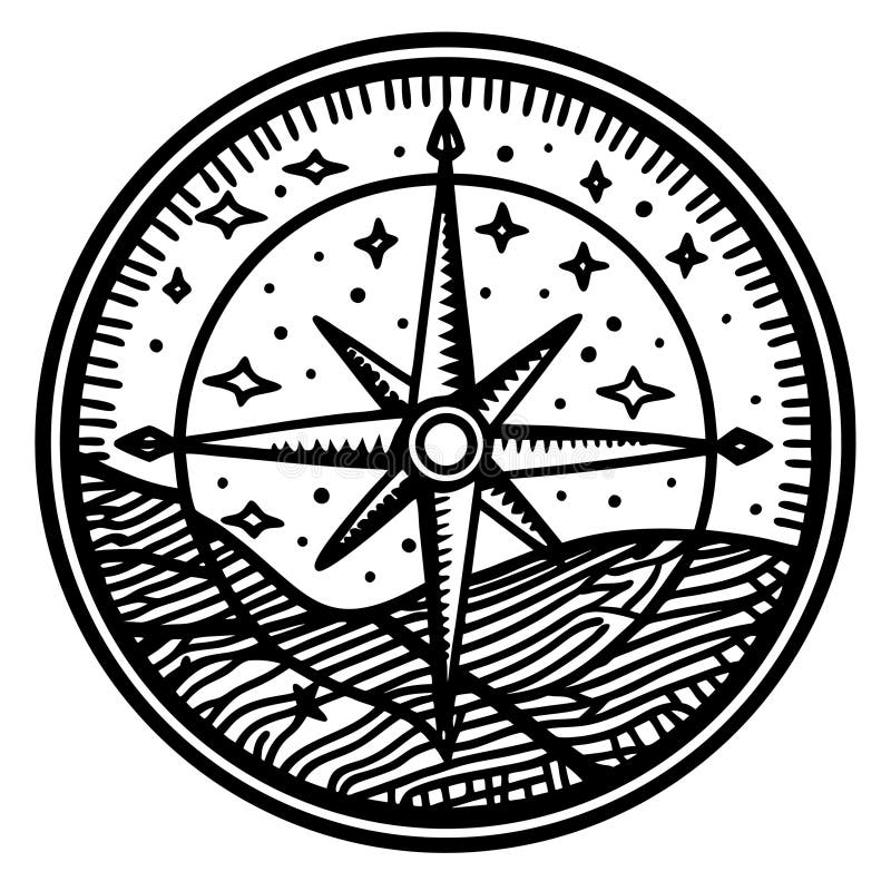 Intricate Compass Rose Design with Nautical Stars and Abstract ...