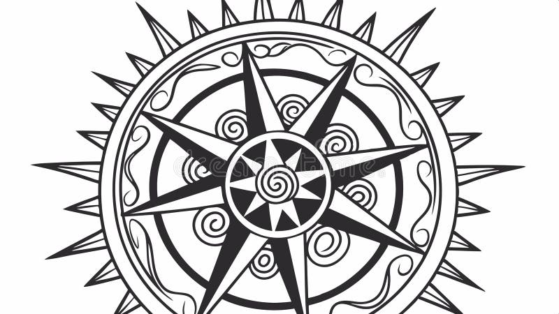Intricate Compass Rose Illustration with Decorative Elements and ...