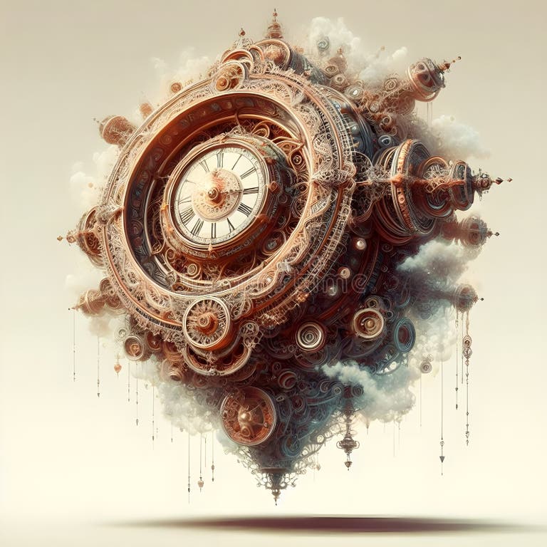 Intricate Complex Fractal Clock Timepiece Floating Illustration Stock ...