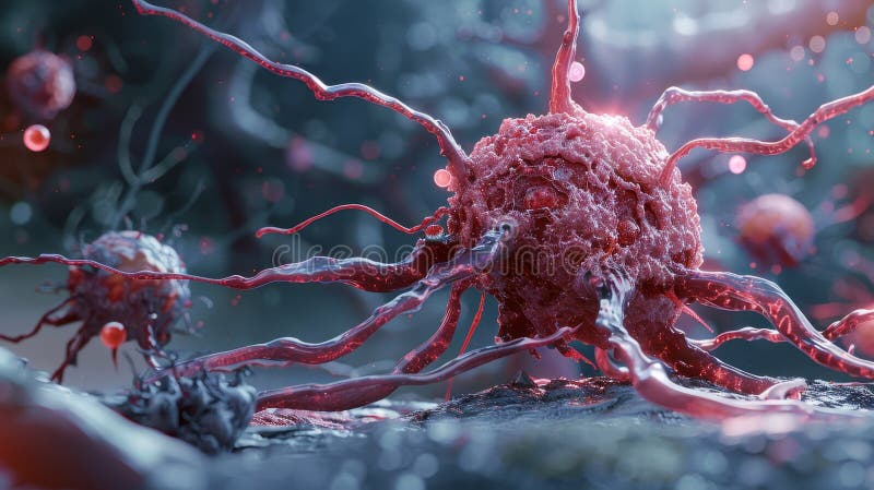 Intricate Computer Graphic Illustration of a Cancer Cell Highlighting ...