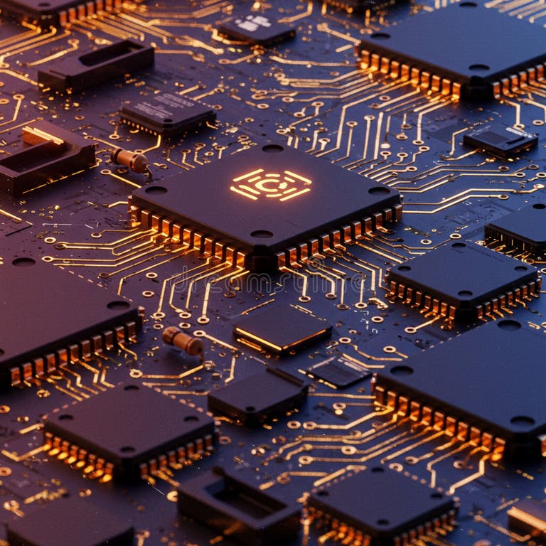 An Intricate Computer Motherboard is Depicted with Multiple Microchips ...