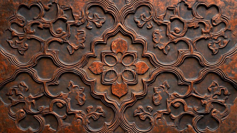 Intricate Copper Floral Carving Texture Background Design Element Stock ...