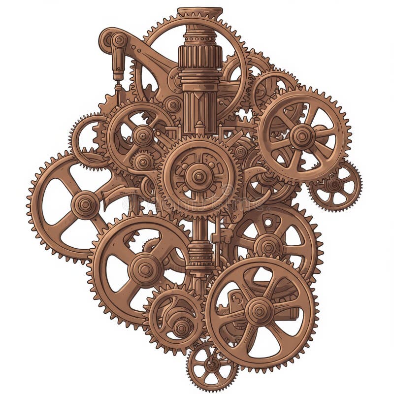 Intricate Copper Gear Mechanism Design with Complex Mechanical Assembly Stock Illustration ...