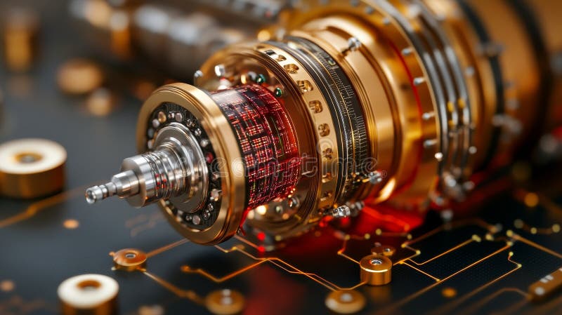 Intricate Copper and Gold Mechanical Component with Circuitry Stock ...
