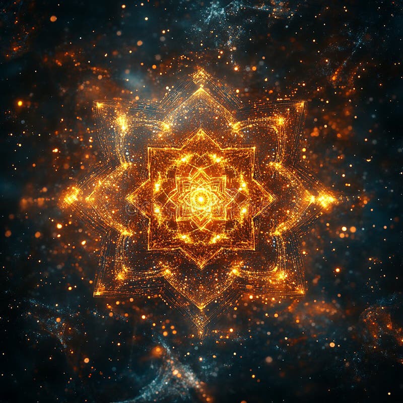 Intricate Cosmic Mandala with Golden Patterns and Sparkling Stars ...