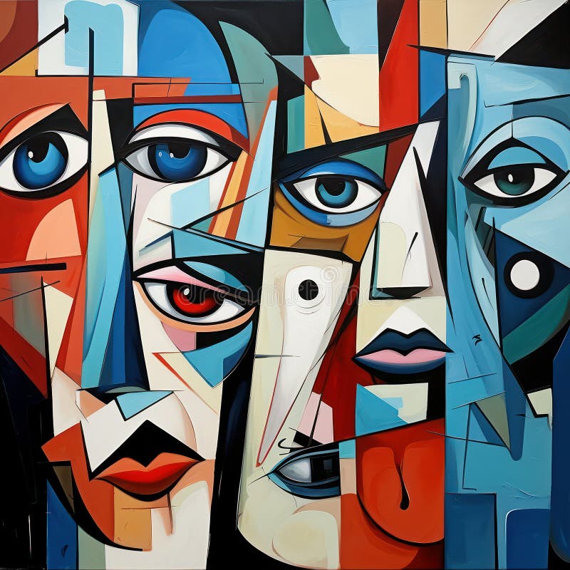 Cubist Convergence of Fragmented Visages. AI Generation Stock Photo ...