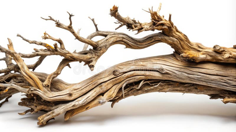 Intricate Curves of a Weathered, Dried Tree Branch Isolated on White ...