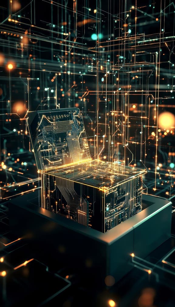 Intricate Cyber Gift Box with Circuitry and Digital Interface Creates ...