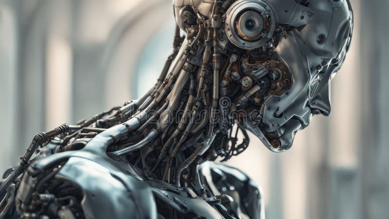 Intricate Cyberpunk Robot Revealing Detailed Metallic Features in a ...