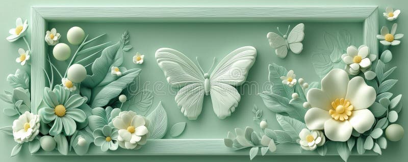 Intricate 3D Clay Frame Featuring Delicate Butterfly Decorations with ...
