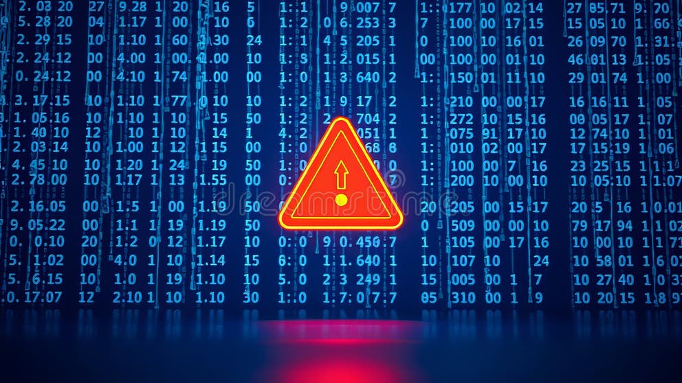 Intricate 3D Code Background with Warning Triangle a Visual ...