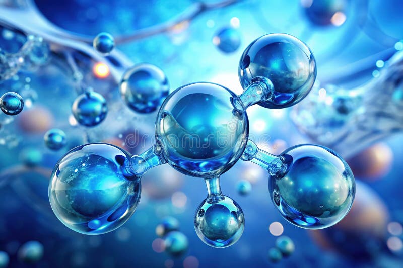 Intricate 3D Illustration of Floating Blue Water Molecules a ...