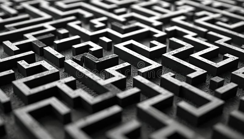 Intricate 3D Maze with Complex Pathway Design. Black and White Artwork ...