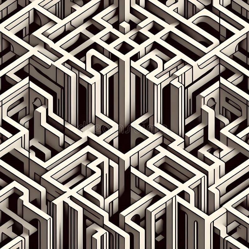 Intricate 3D Maze Pattern stock illustration. Illustration of black ...