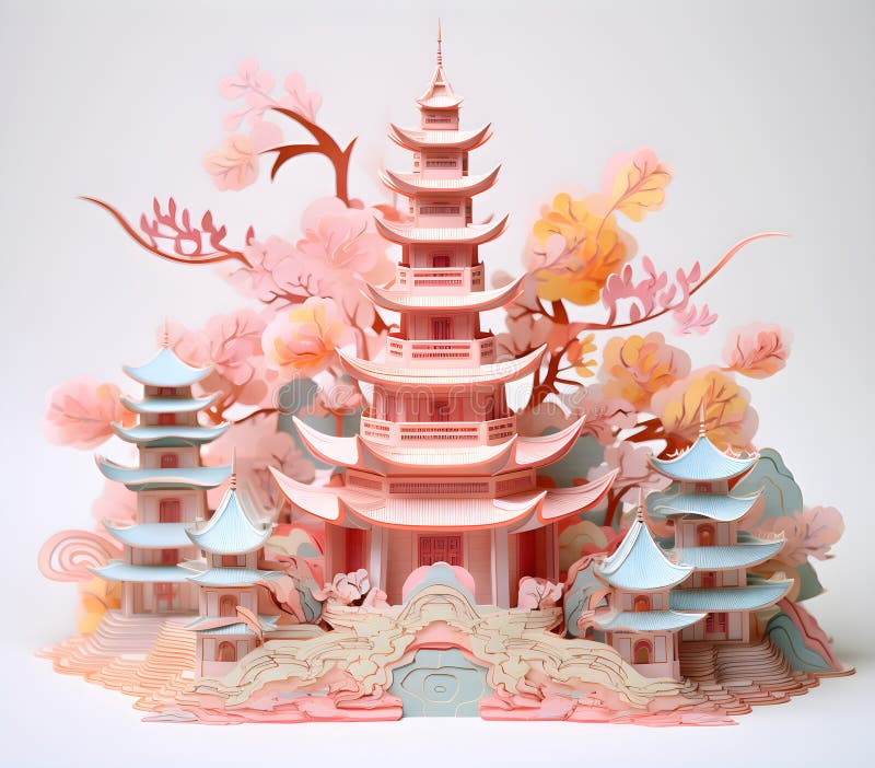 An Intricate 3D Paper Sculpture with a Japan Dream Stock Illustration ...