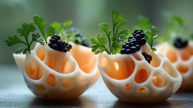 Intricate 3D Printed Food Dishes at Culinary Event Stock Illustration ...