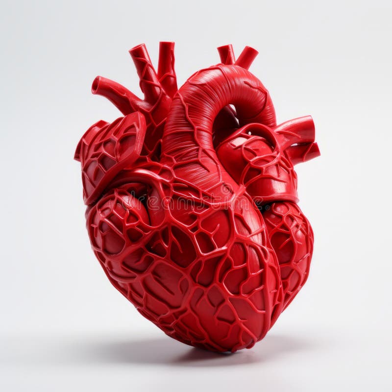 Intricate 3D-Printed Human Heart Medical Marvel on White Background ...