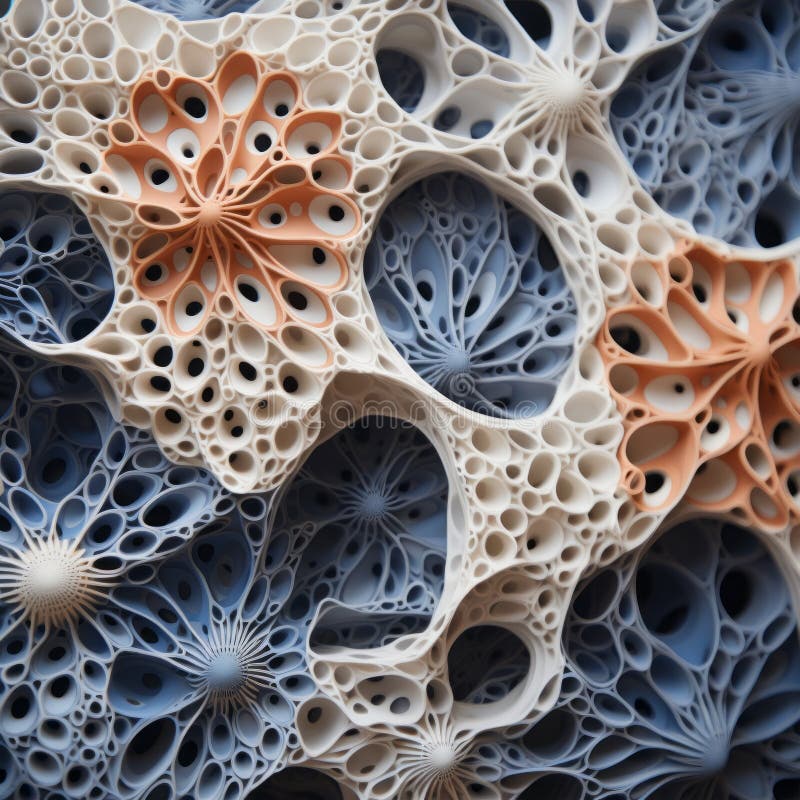 Intricate 3d Printed Objects in Blue and Orange with Organic Cellular ...