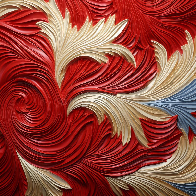 Intricate 3d Relief, Abstract Red and Gold Geometric Artwork with ...