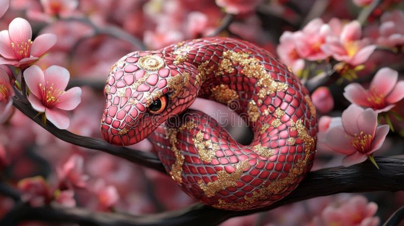 Intricate 3D Render of a Snake Adorned with Red and Gold Patterns Stock ...