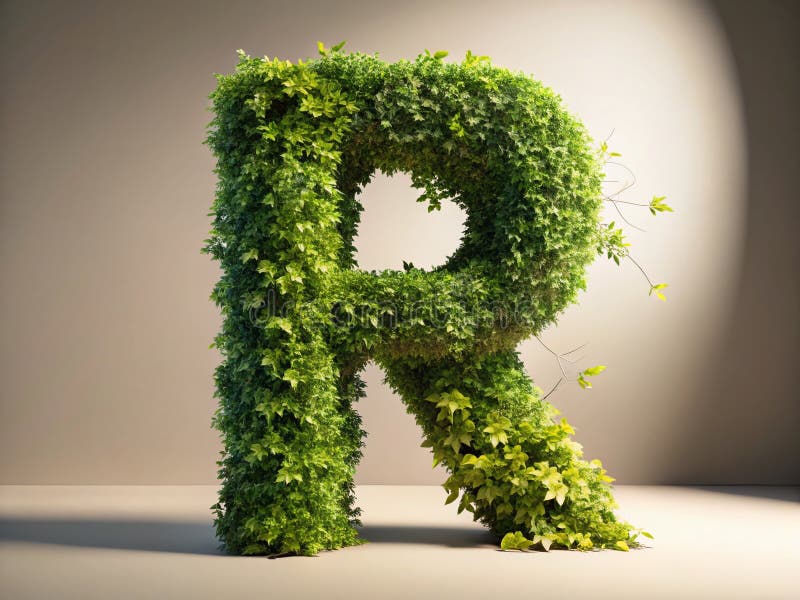 Intricate 3D Render of a Tree Vine Forming a Bold Capital Letter R a Stunning Double Exposure ...