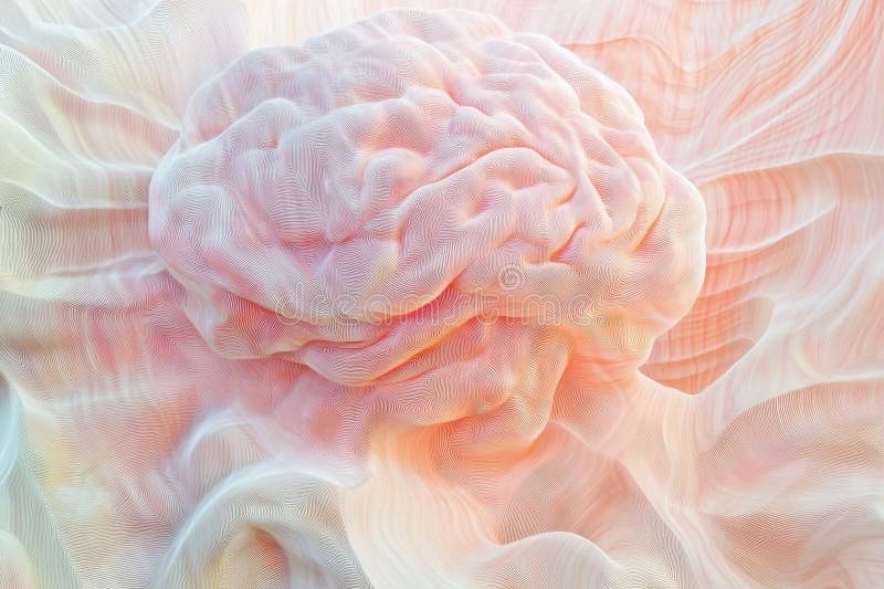 Intricate 3D Rendering of a Brain Surrounded by Soft Pastel Textures in ...
