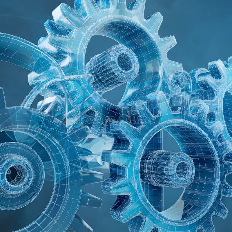 Intricate 3D Rendering Translucent Blue Gears, Mechanical Complexity ...