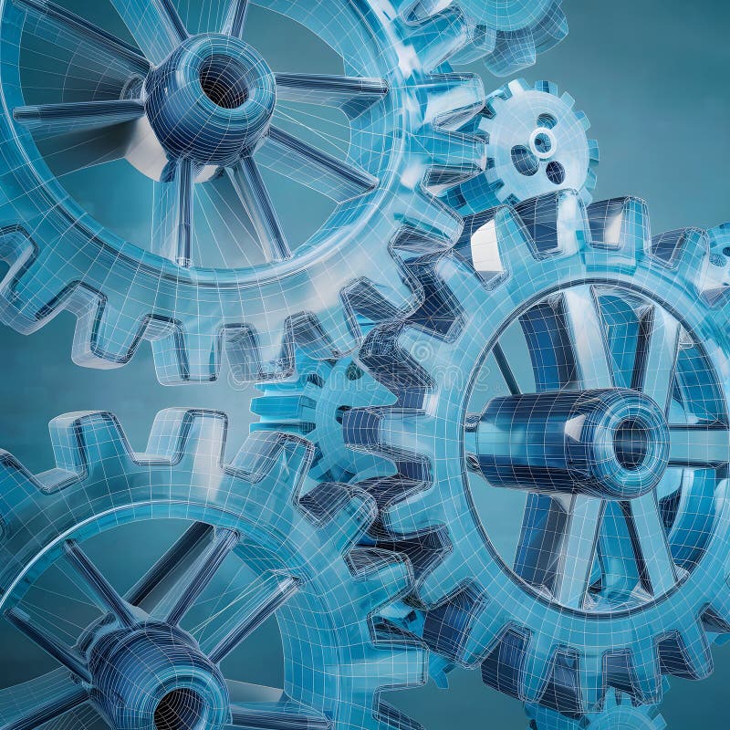Intricate 3D Rendering Translucent Blue Gears, Mechanical Complexity ...