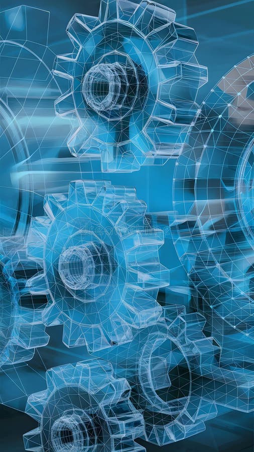 Intricate 3D Rendering Translucent Blue Gears, Mechanical Complexity ...