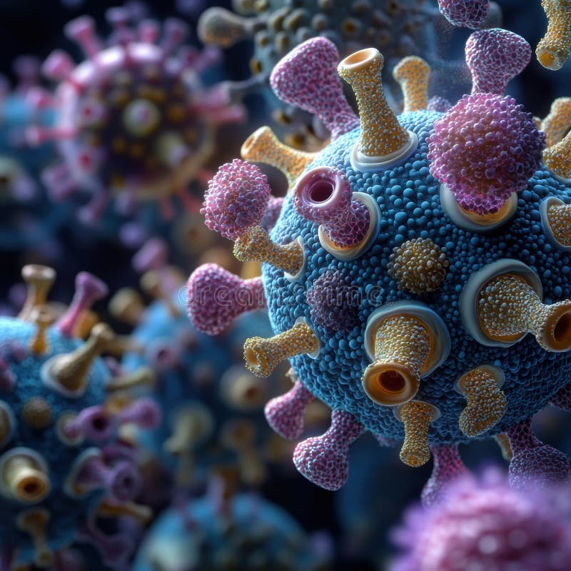 This Intricate 3D Rendering of Virus Particles, Featuring Pink Spike ...