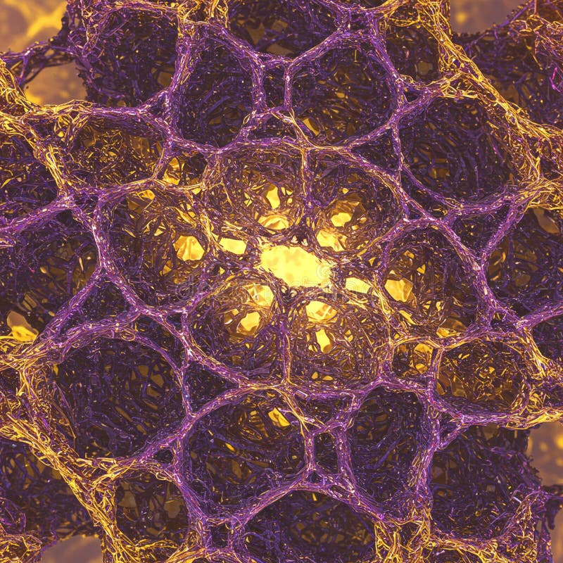 Intricate 3D Structure with a Network of Purple and Yellow ...