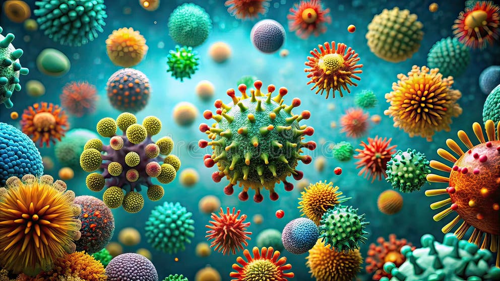 Intricate 3D Visualization of Microorganisms and Viruses a Teal ...