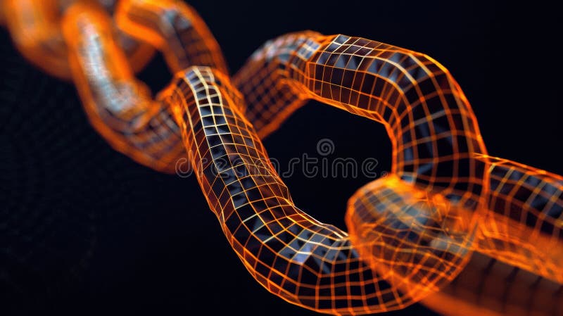Intricate 3d Wireframe Model of a Chain Featuring Orange Lines Against ...